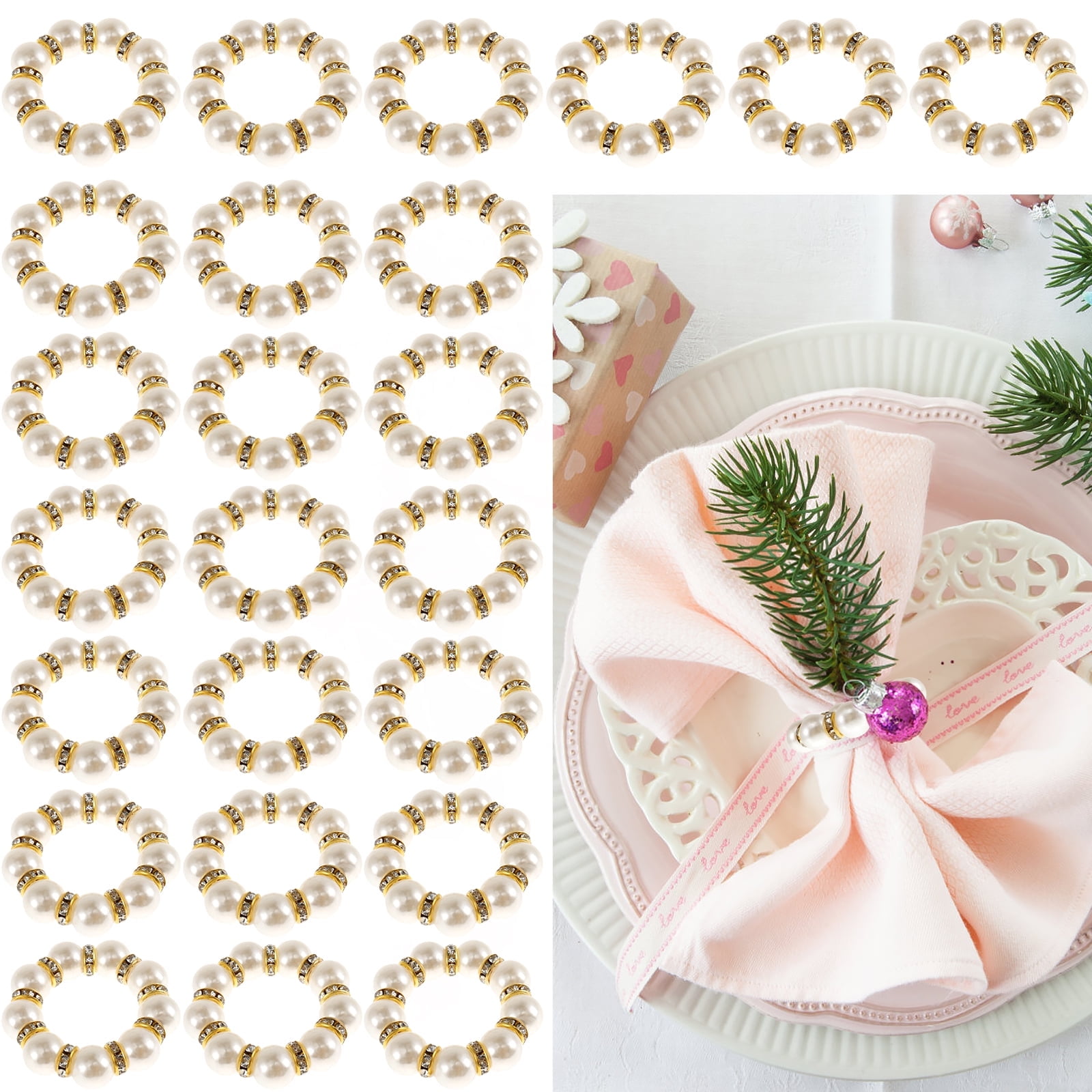 CIVG 24pcs Pearl Napkin Rings Elegant Pearl Beaded Napkin Holder 4cm ...