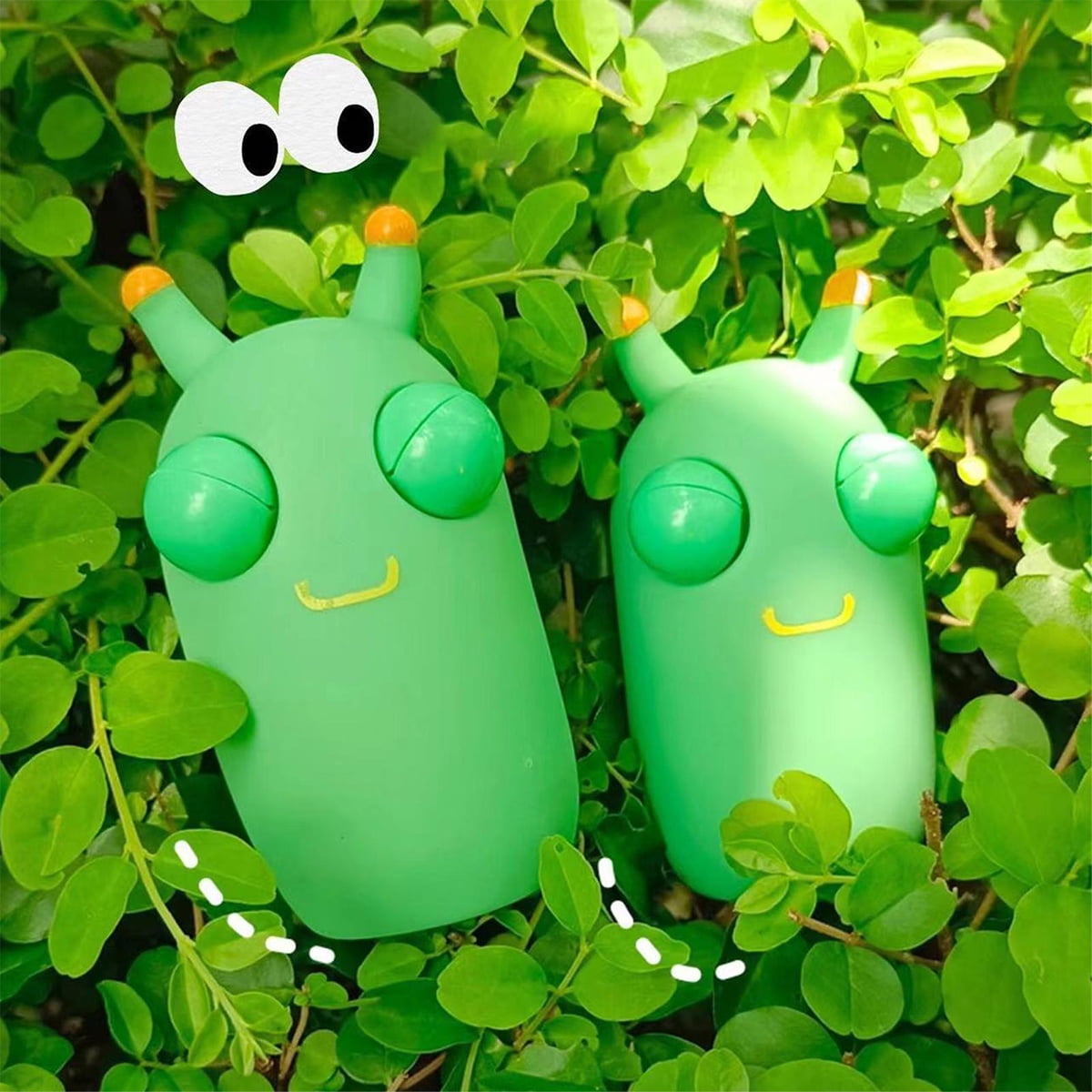 CIVG 4Pcs Funny Grass Worm Pinch Toy Green Popping Eye Bouncing Worm ...
