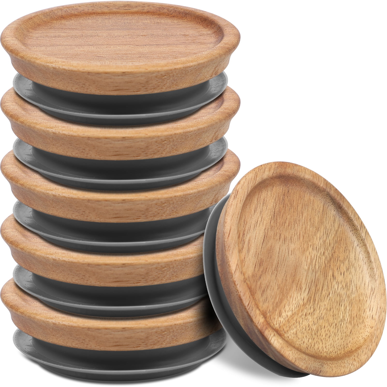 CIVG 6pcs Wooden Storage Lids Set Airtight Acacia Wood Canning Jar Lids ...