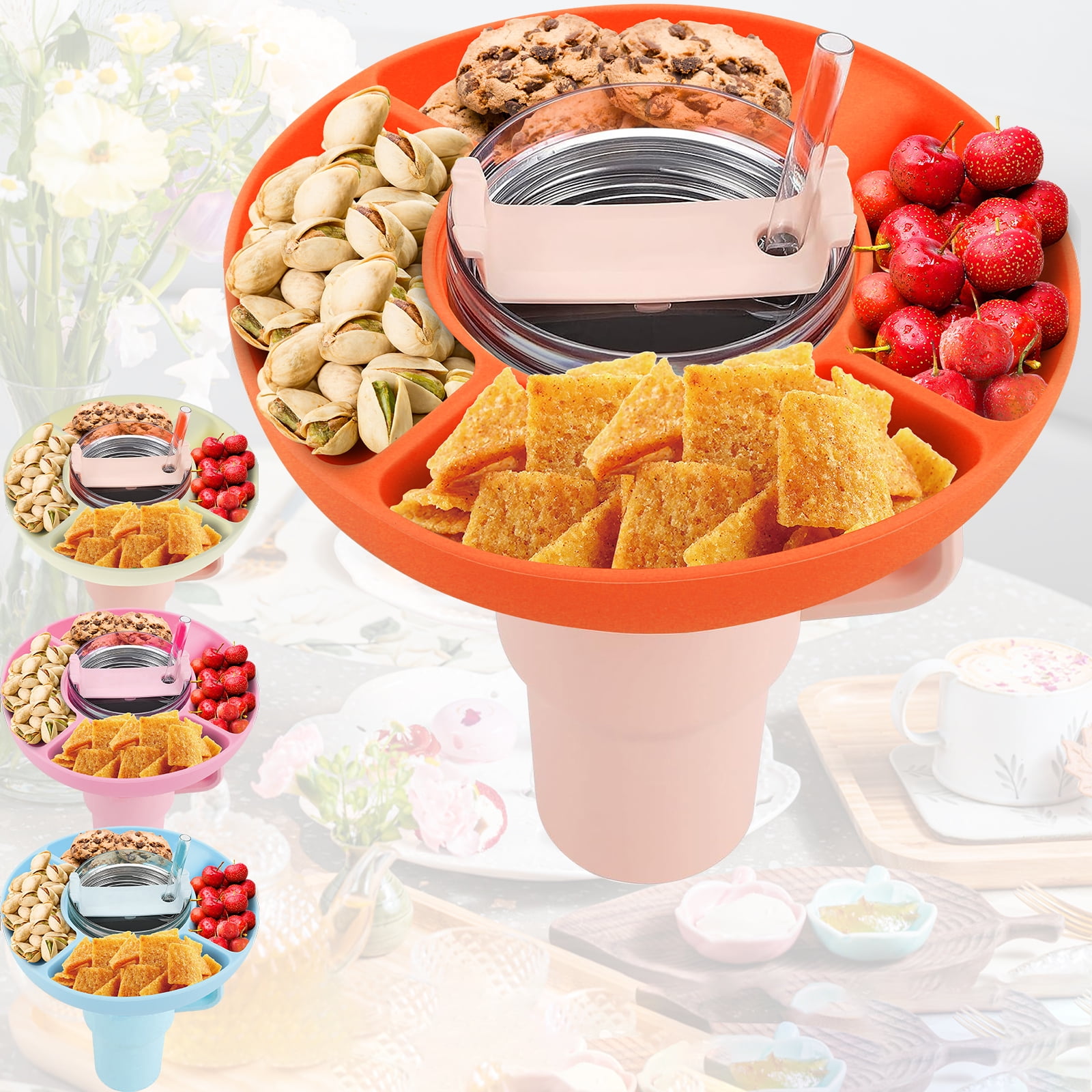 CIVG Snack Ring for Cup 4 Compartment Snack Container Safe Silicone ...