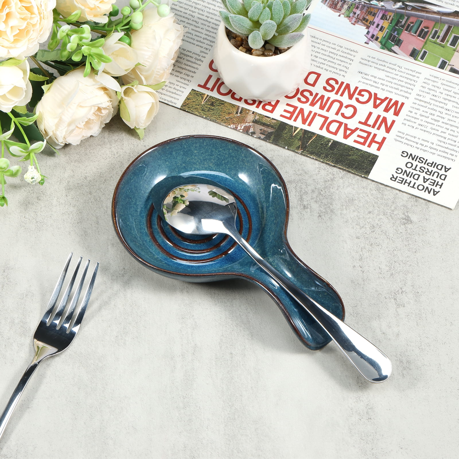 CIVG Spoon Rest Large Ceramic Spoon Holder Heat-Resistant Cooking Spoon ...