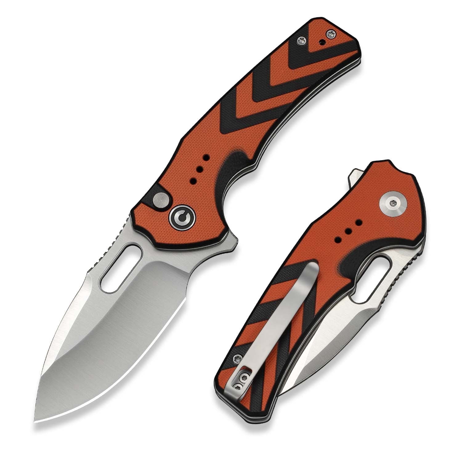 CIVIVI Vexron Button Lock Orange & Black G10 & 14C28N Stainless Steel ...