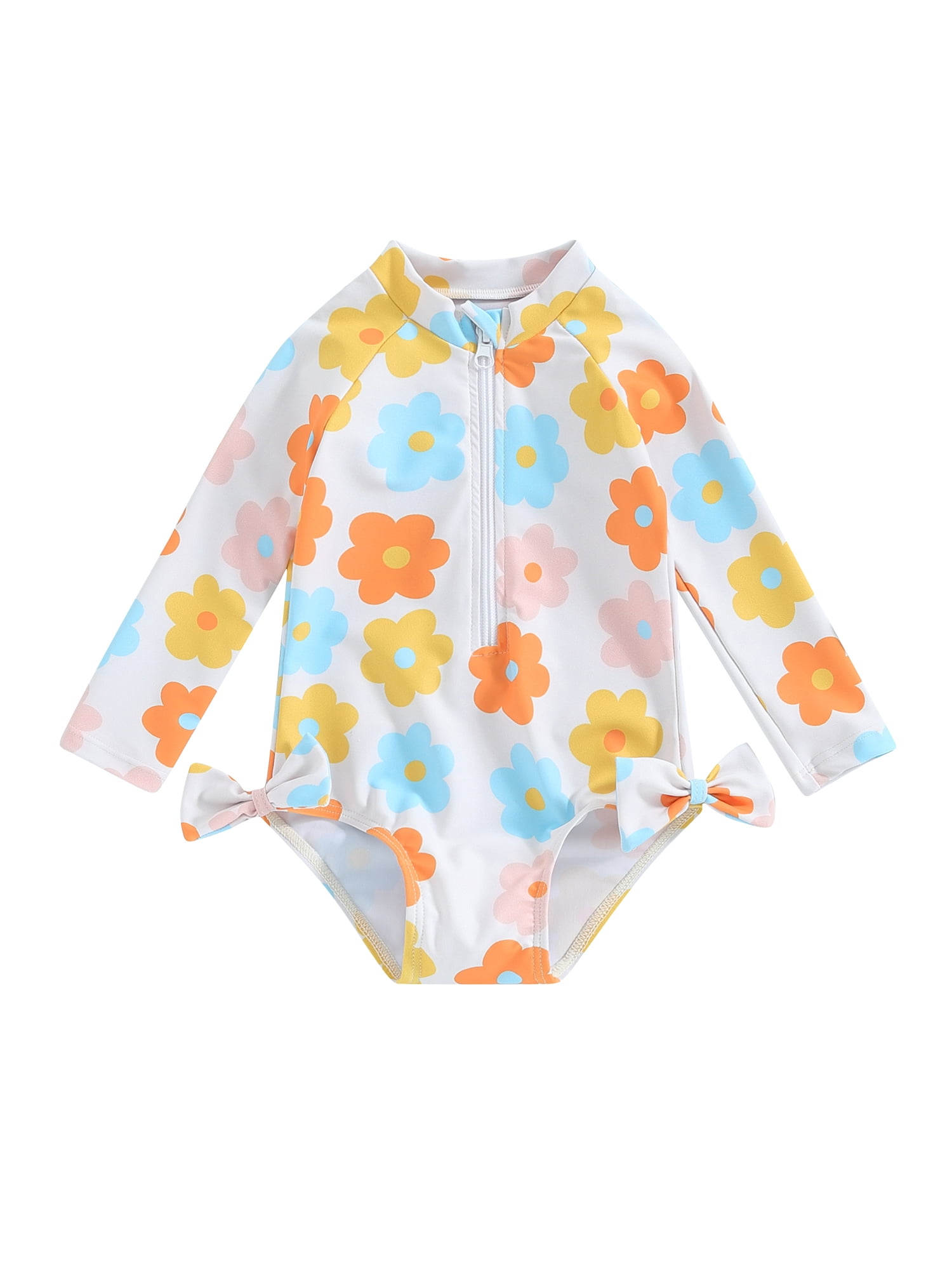 CIYCuIT Toddler Baby Girls Rash Guard Swimsuit Romper Flower Print Long Sleeve Bowknot One Piece ...