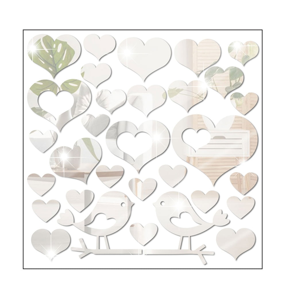 CIYISON 1 set Love Heart Plastic Mirror Wall Stickers DIY Wall Decals ...