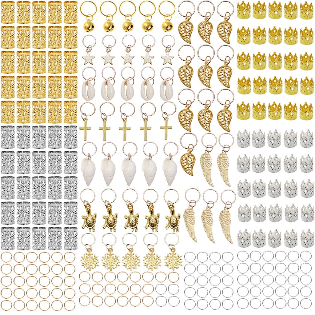 CIYISON 250 Pieces Hair Braid Rings Metal Alloy Crown Cuffs Gold Silver ...