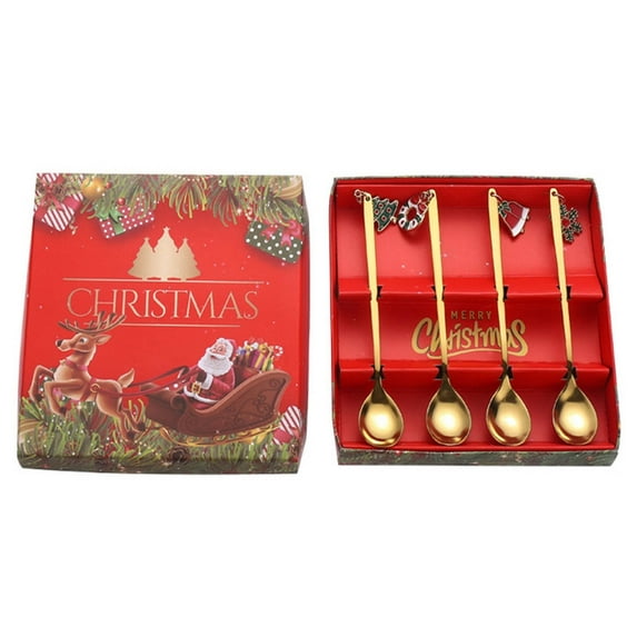 CIYISON 4PCS Ice Cream Spoons Stirring Spoons Christmas Series Coffee ...