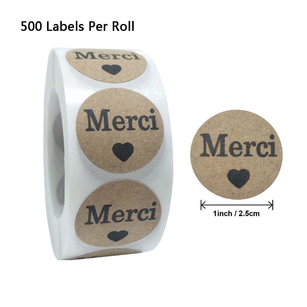 CIYISON 500 Pieces/Roll Round Merci Labels Stickers Adhesive French ...