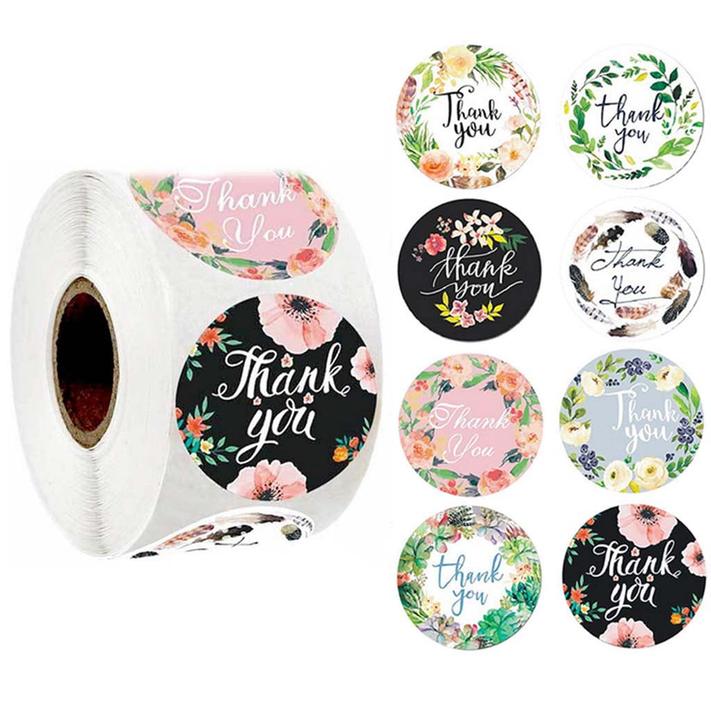 CIYISON 500pcs/Roll Thank You Label Stickers Round Adhesive Floral Tags ...