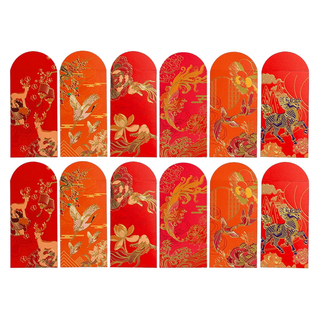 CIYISON Chinese Red Envelopes 12 Pcs Mascot Blessing Words Traditional ...