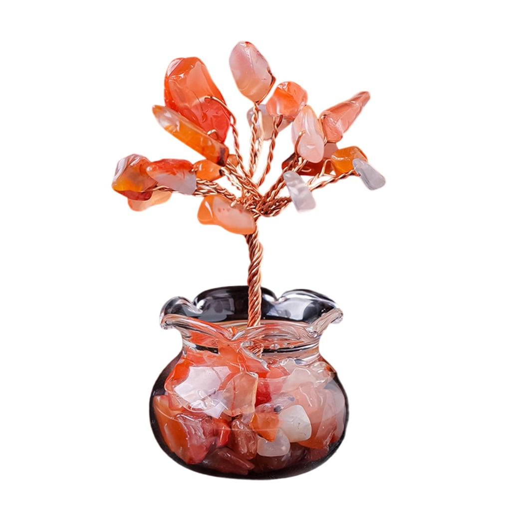 CIYISON Crystal Stone Money Tree Sculpture Lucky Tree Enhances Luck and ...