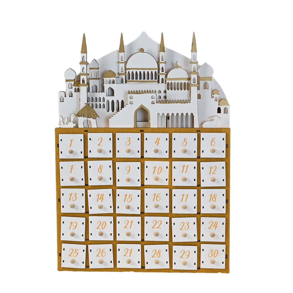 CIYISON Eid Ramadans Wood Countdown Calendar with LED Light and 30 ...