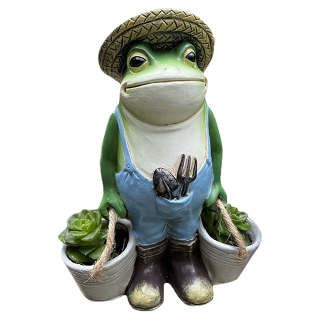 CIYISON Farming Frog Statue with Two Buckets Ornament Outdoor Resin Fun ...