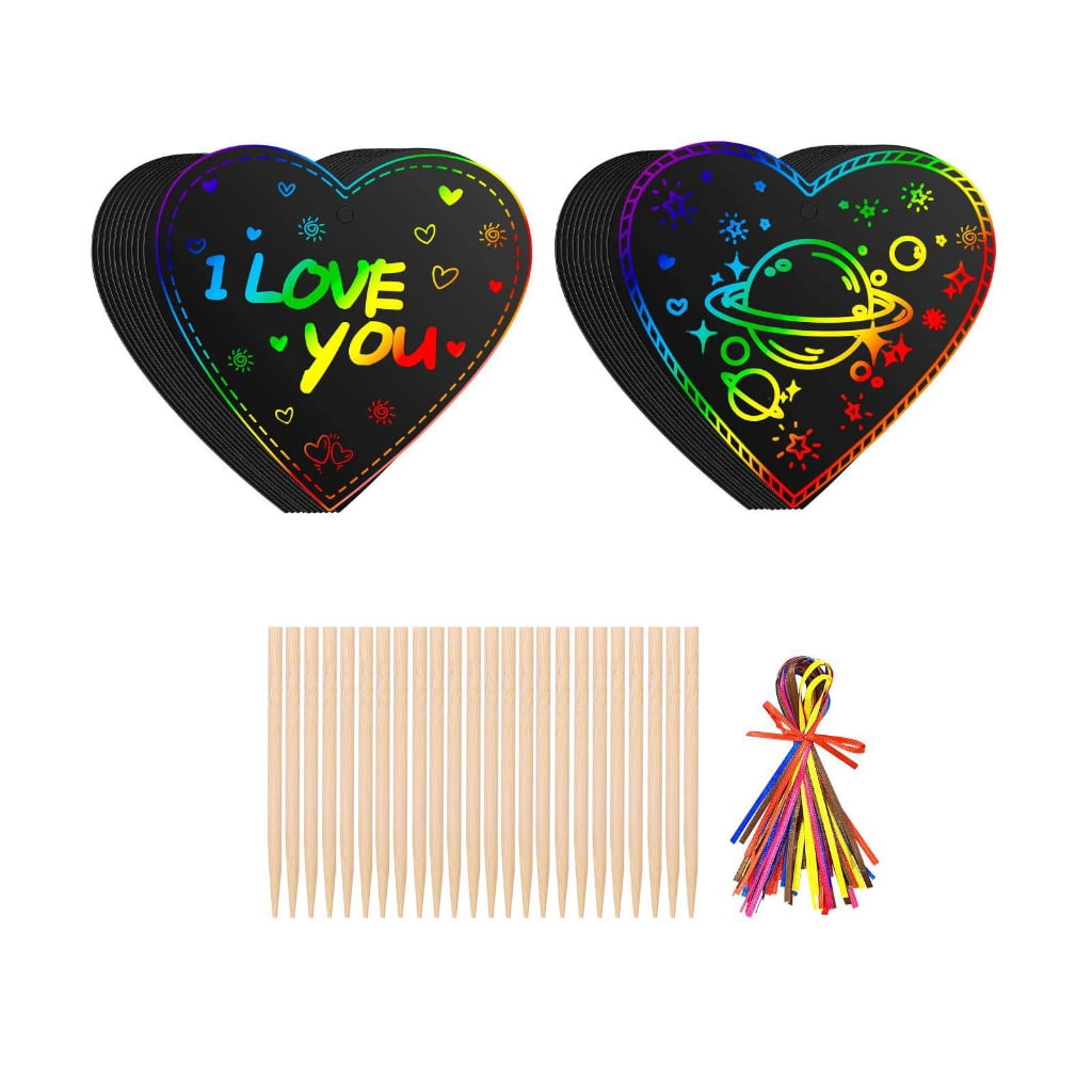 CIYISON Heart Shaped Scratch Cards for Kid Birthday Party DIY Valentine ...