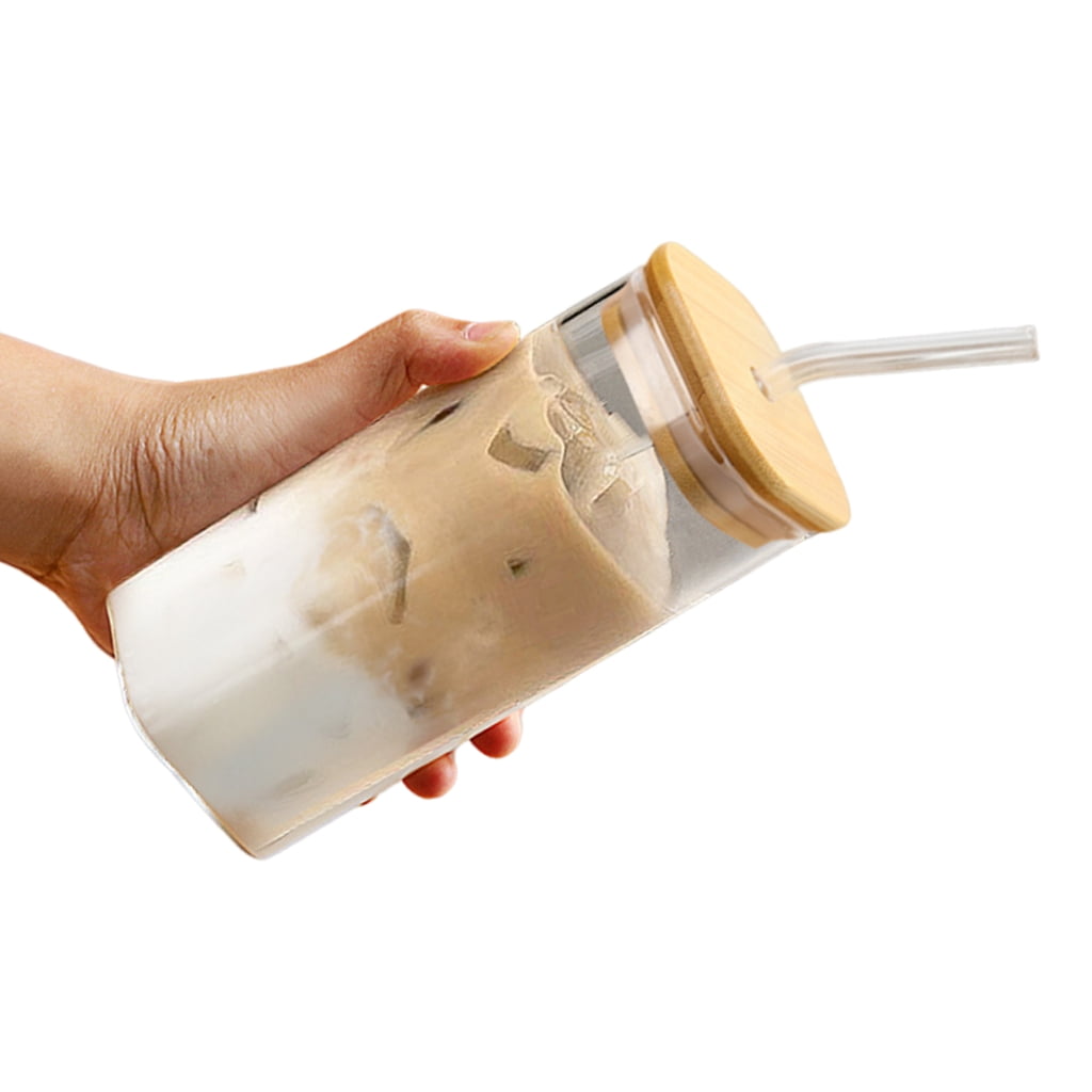 CIYISON Heat Resistant Glass Cup with Straw 350ML Cold Drinks Cup Juice ...