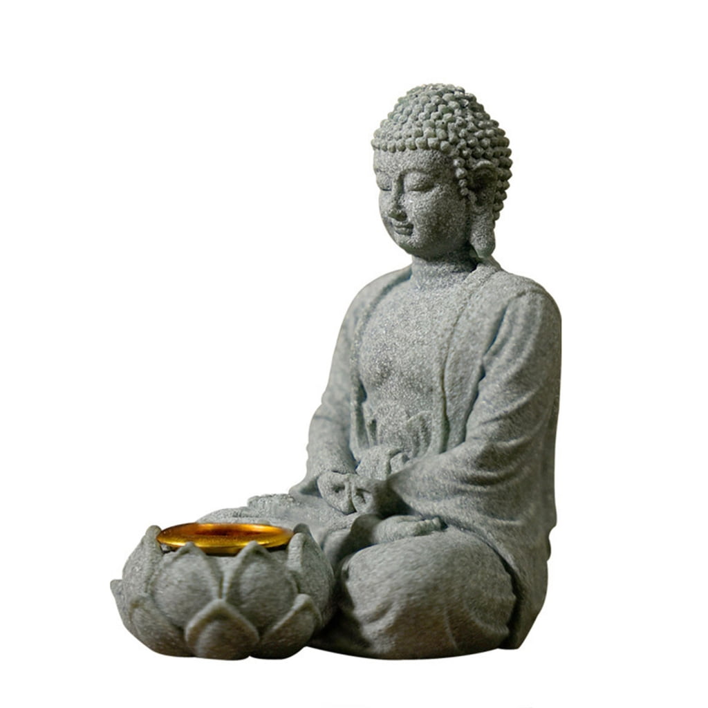 CIYISON Meditating Buddhas Figurine Stone Sculpture with Tealight ...