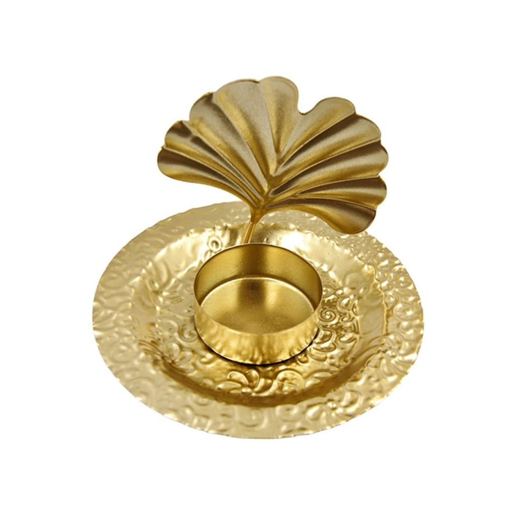 CIYISON Metal Candle Holder Ginkgo Leaf Shape Iron Round Candlesticks ...