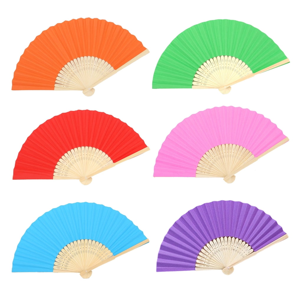 CIYISON Pack of 6 Foldable Hand Fans for Women Dancing Party Bamboos ...