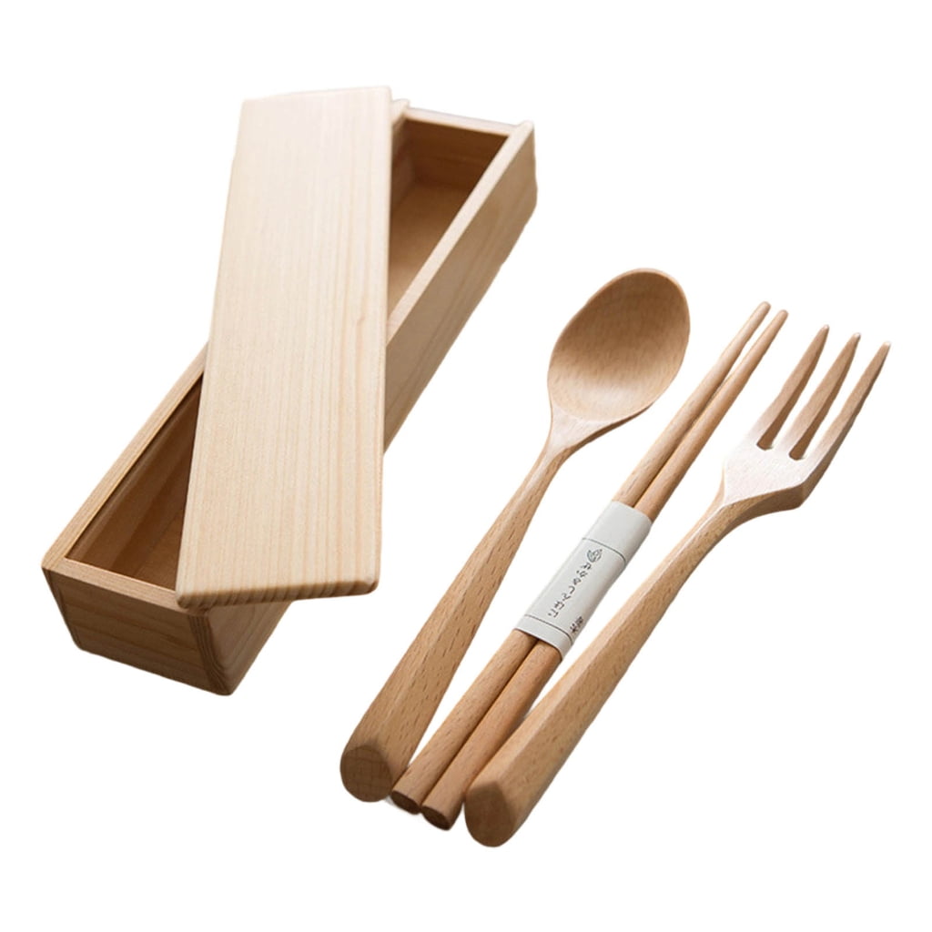 CIYISON Portable Wood Eating Utensils 3 Piece Set Camping Picnics Meal ...