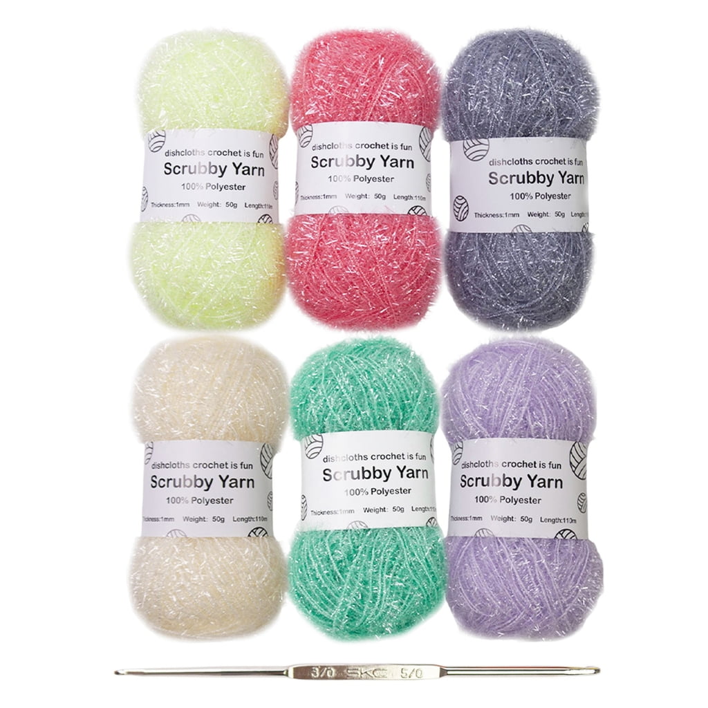 CIYISON Sparkles Dish Scrubby Yarn Crochet Yarn with Hook Polyester ...