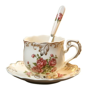 Tea Cup and Saucer Set of 6 (12 pieces), Floral Tea Cups, 8 Oz.Bone China Porcelain - Walmart.com