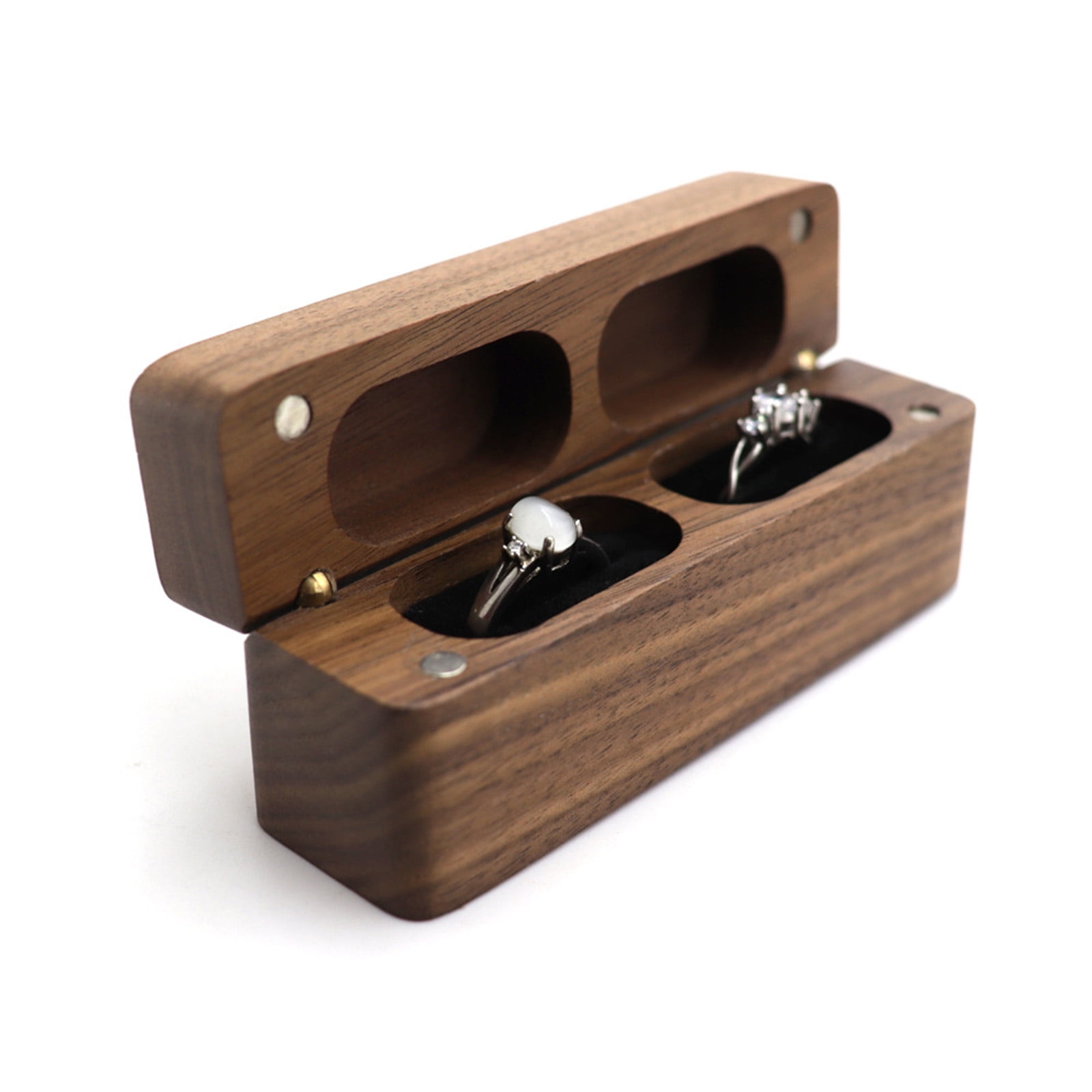 CIYISON Wedding Ring Holder Box Walnut Wood Modern Ring Holder for 2 ...