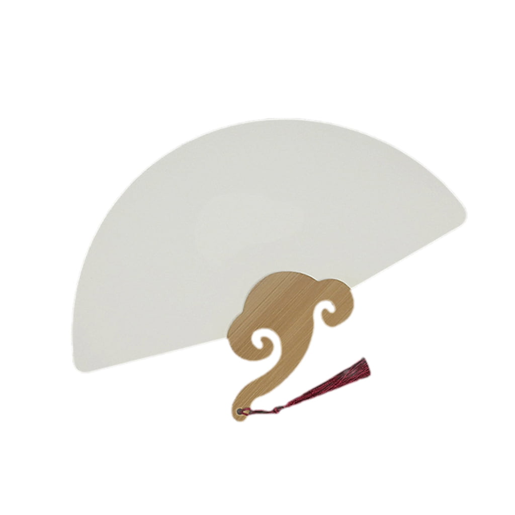 CIYISON White Round Fan with Tassels DIYs Blank Fan Wood Handle Chinese ...