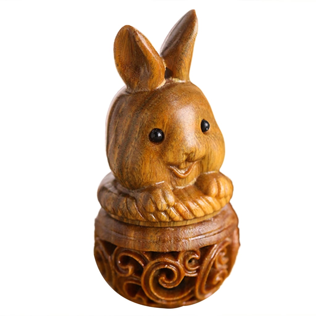 CIYISON Wood Medicine Pills Box Woodcarving Rabbit Shape Design ...