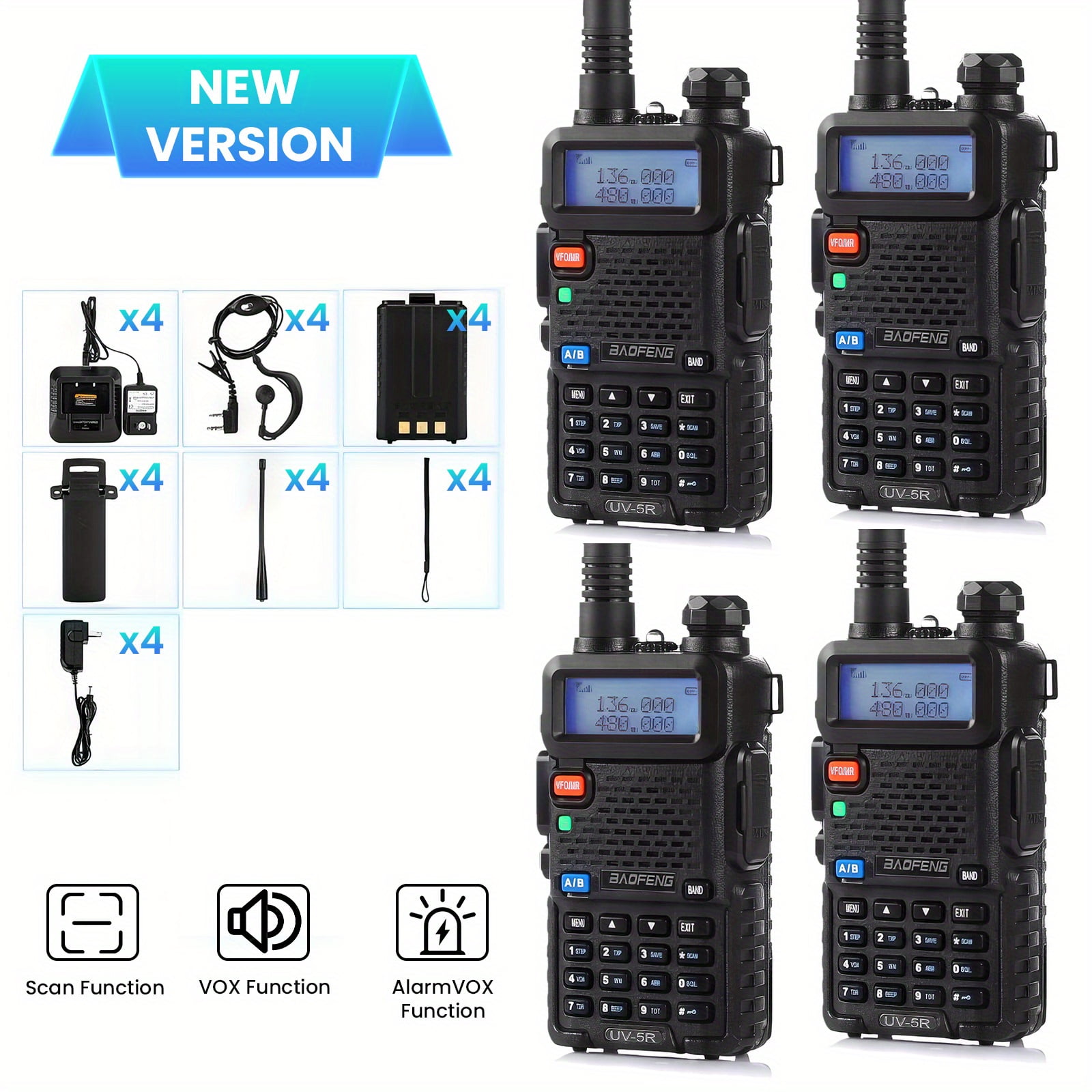 CIYOYO 4PCS 1.5" LCD 5W 144~148MHz/ 420~450MHz dual band walkie-talkie ...