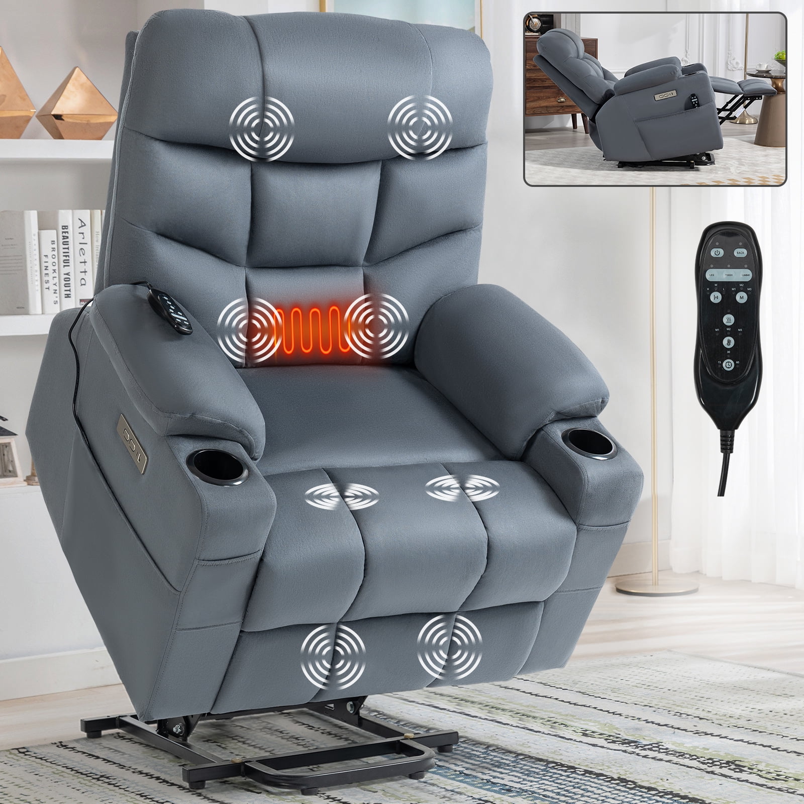 CIYOYO Power Lift Recliner Chair,with Heat Therapy and Massage Function ...