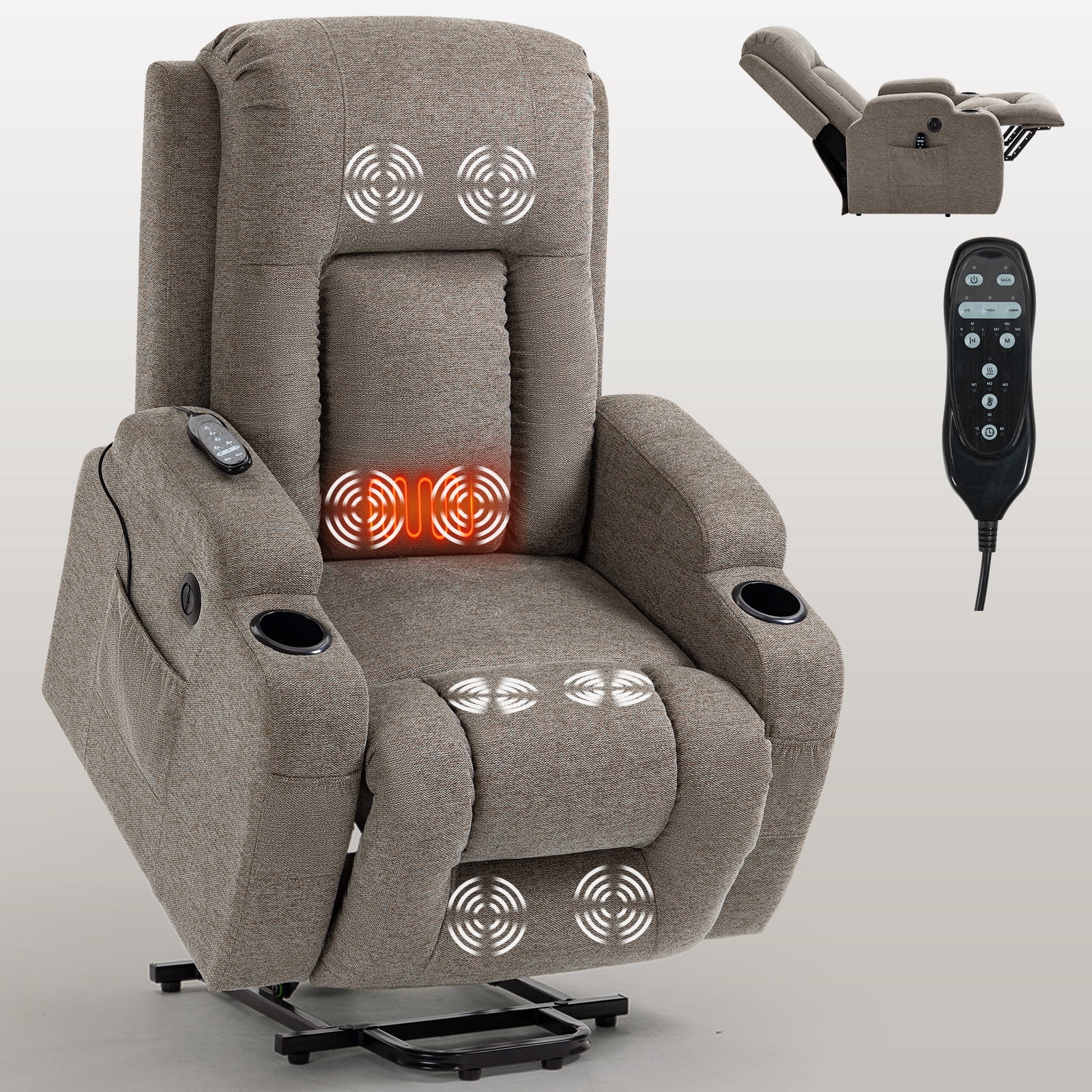 CIYOYO Recliner Chair PU Leather with Heat Therapy and Massage Function ...