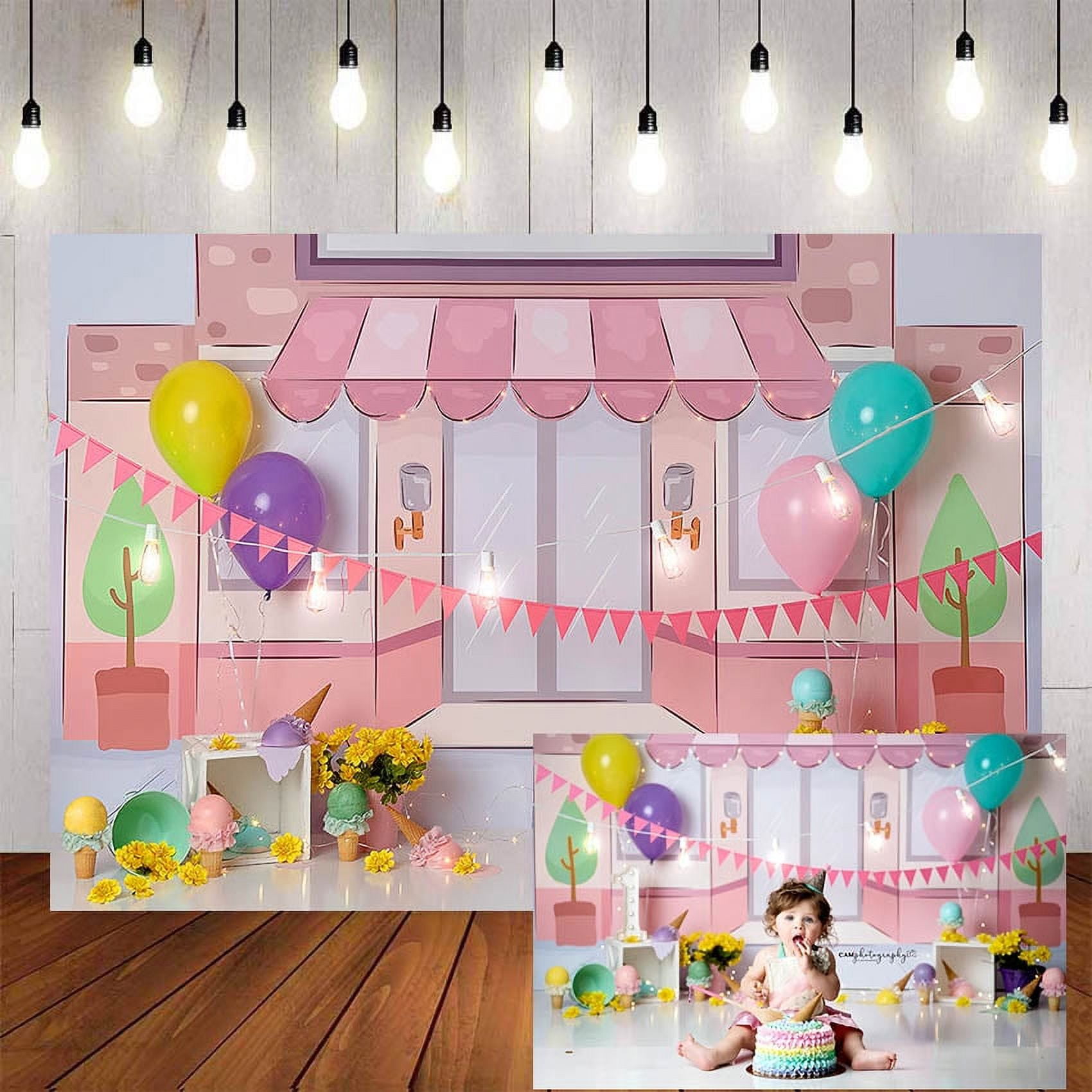 CIce Cream Shop Balloon Flower Baby Shower Birthday Party Backdrop ...