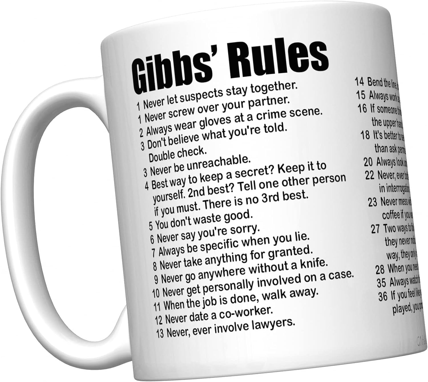 CJ Artisans NCIS Gibbs' Rules Coffee Mug (All 38 Rules) - Walmart.com