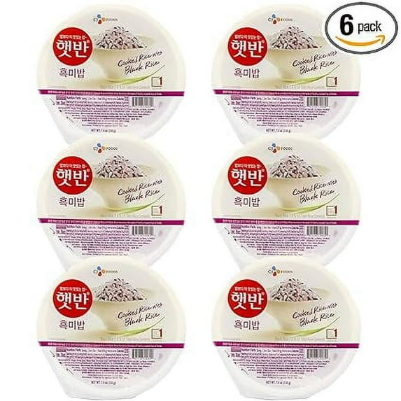CJ Korean Cooked Rice with Black Rice, microwaveable instant fresh rice ...
