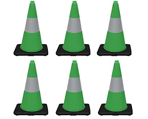 CJ Safety 18" Black Base Green PVC Traffic Safety Cones with 6 ...
