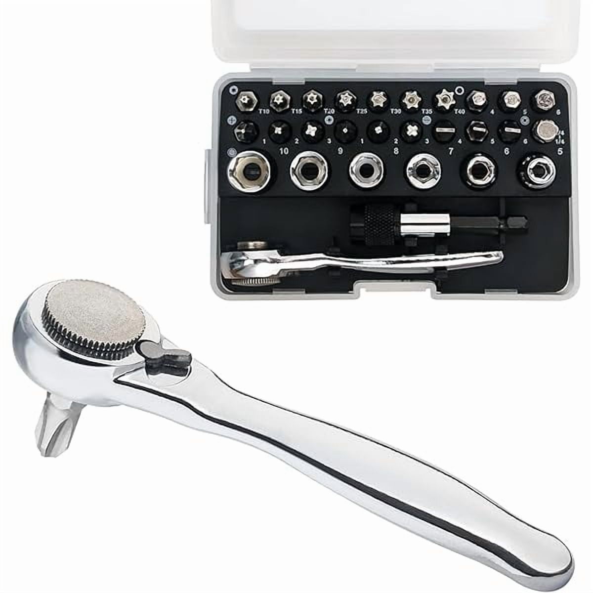 CJB 1/4 Mini Ratchet Set 28pcs Right Angle Screwdriver and Bit with ...