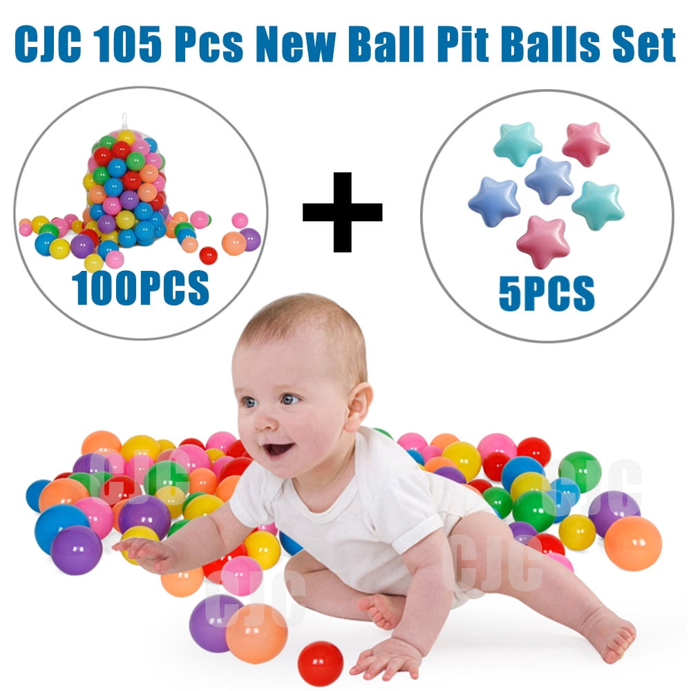 CJC 105 Pcs New Plastic Ball Pit Balls Set with Storage Mesh Bag, Crush ...