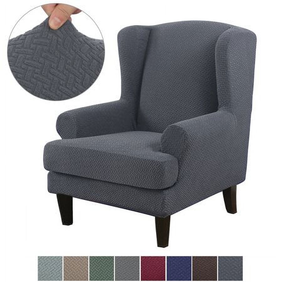 CJC Velvet Wing Back 2 Piece Knitted Chair Cover, Armchair Slipcover ...