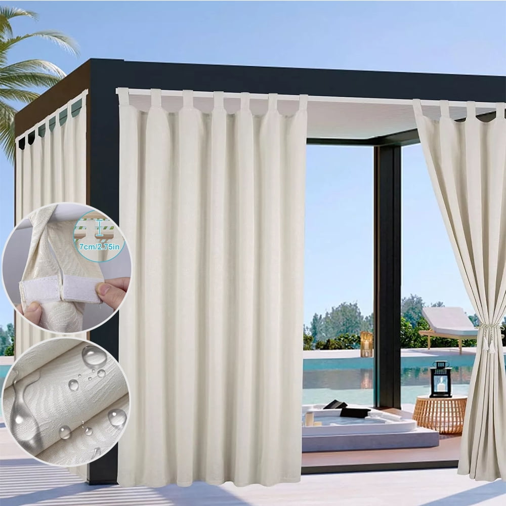 CJC 2024 New Outdoor Waterproof Curtain Patio Blackout Curtains With Velcro for Easy Hanging ...