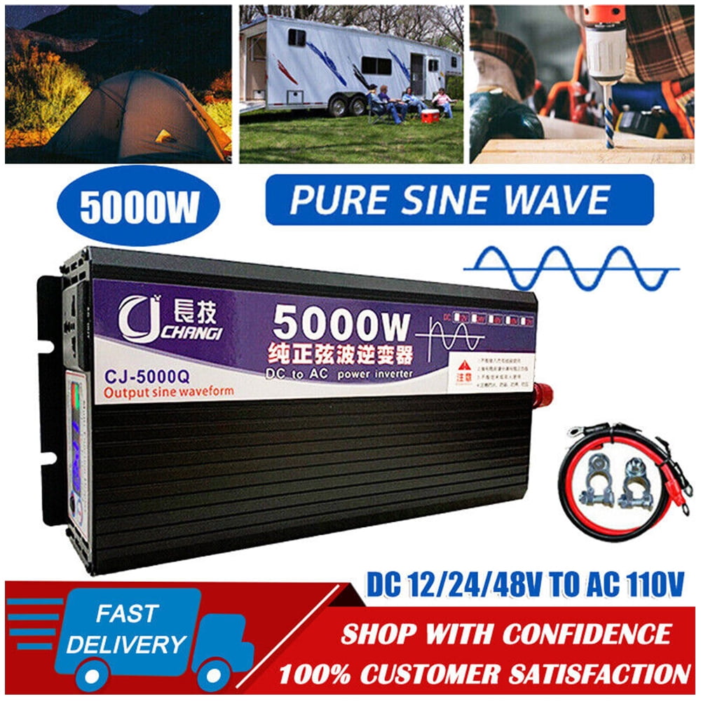 CJC 5000W Car Power Inverter Pure Sine Wave DC 12V to AC 220V LED ...