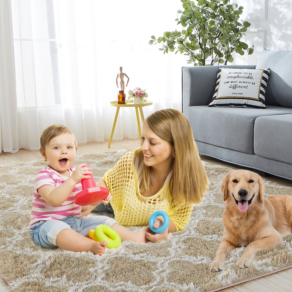 CJC 71 x 106 Inch Shaggy Area Rug, Fluffy Soft Floor Mat, Washable Non ...
