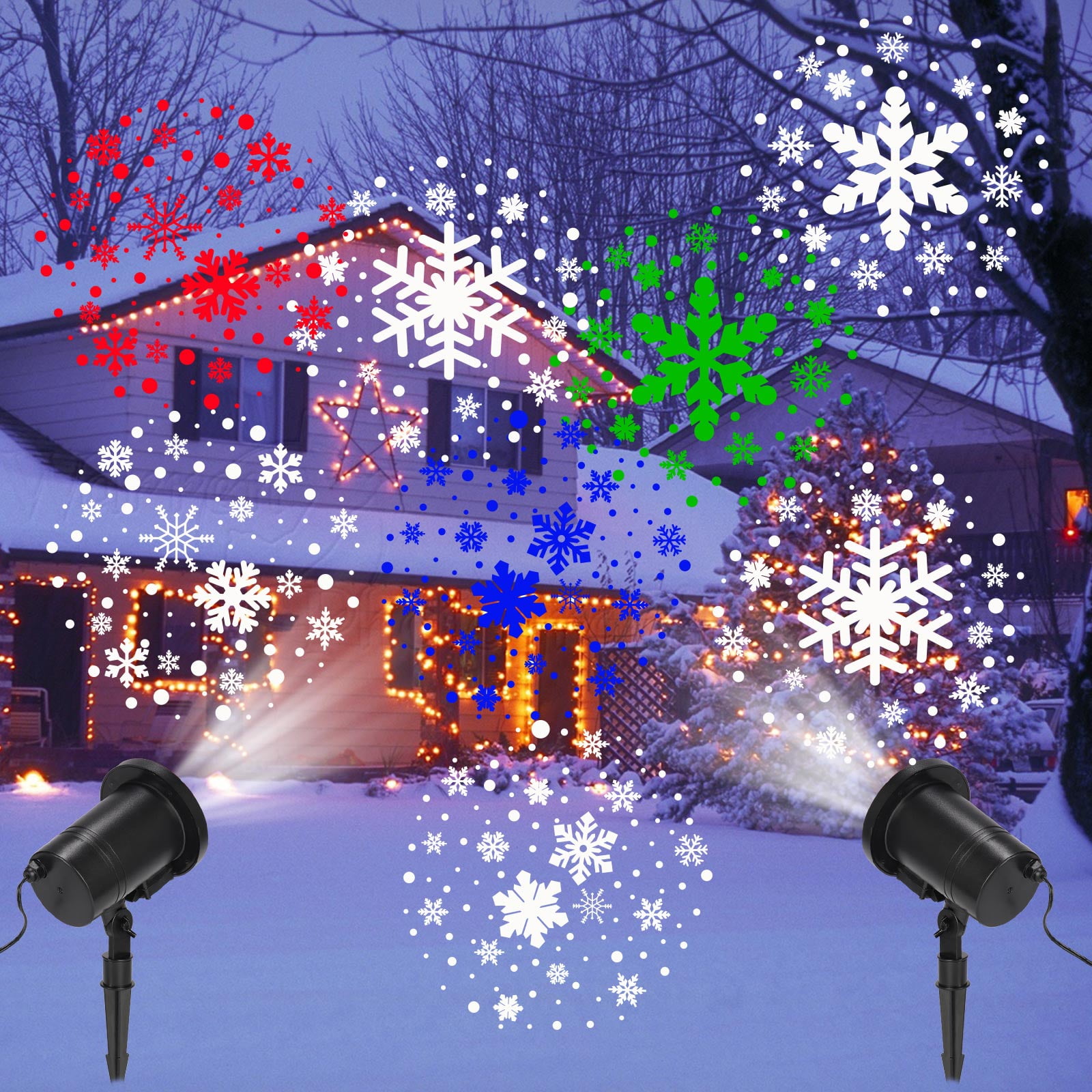 CJC Christmas Snowflake Projector Lights Outdoor, Moving Snowfall LED ...
