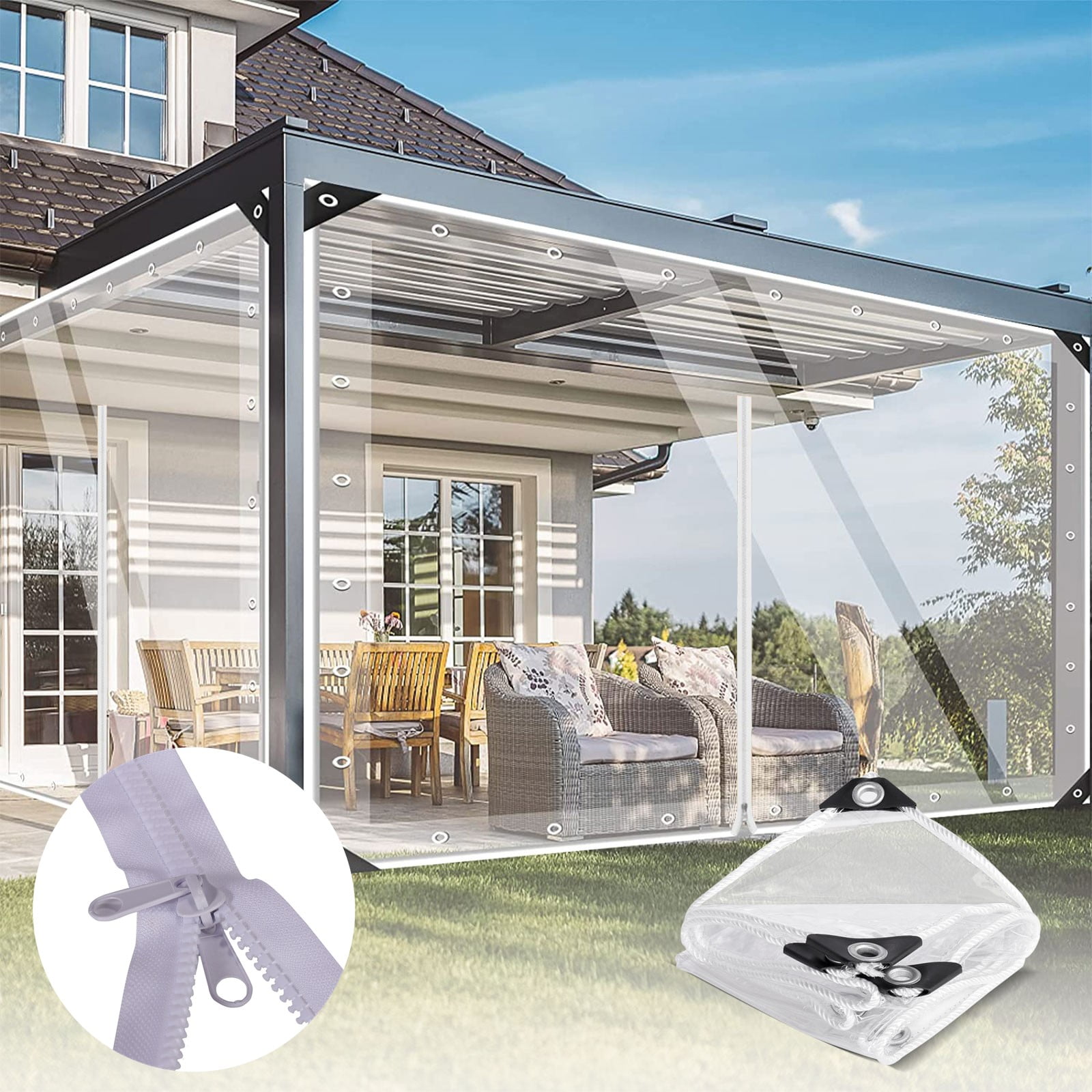 CJC Clear Waterproof Tarp with Zipper Door, Heavy Duty PVC Vinyl ...