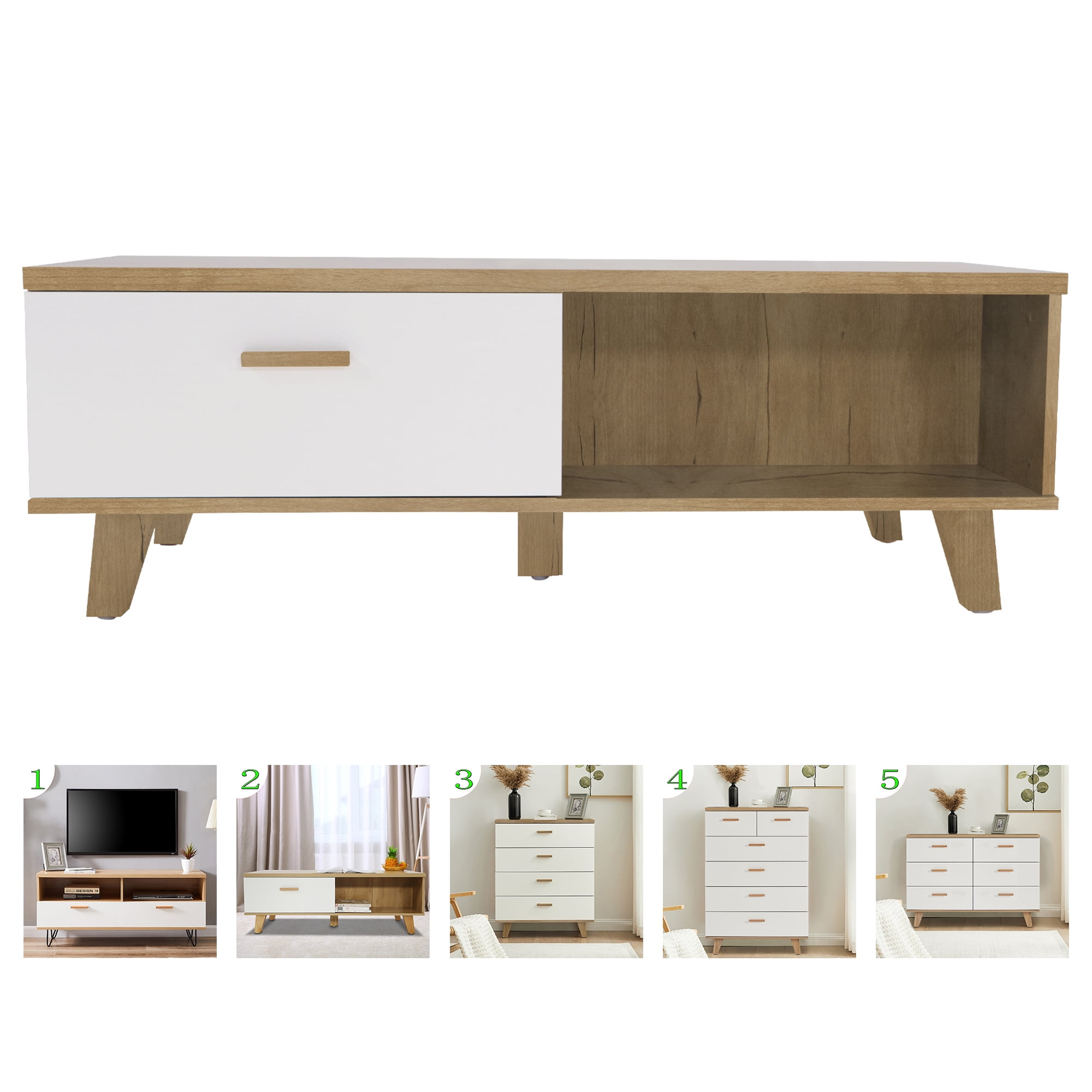 CJC Coffee Table Cocktail Table Rectangle TV Table with 2 Drawers and ...