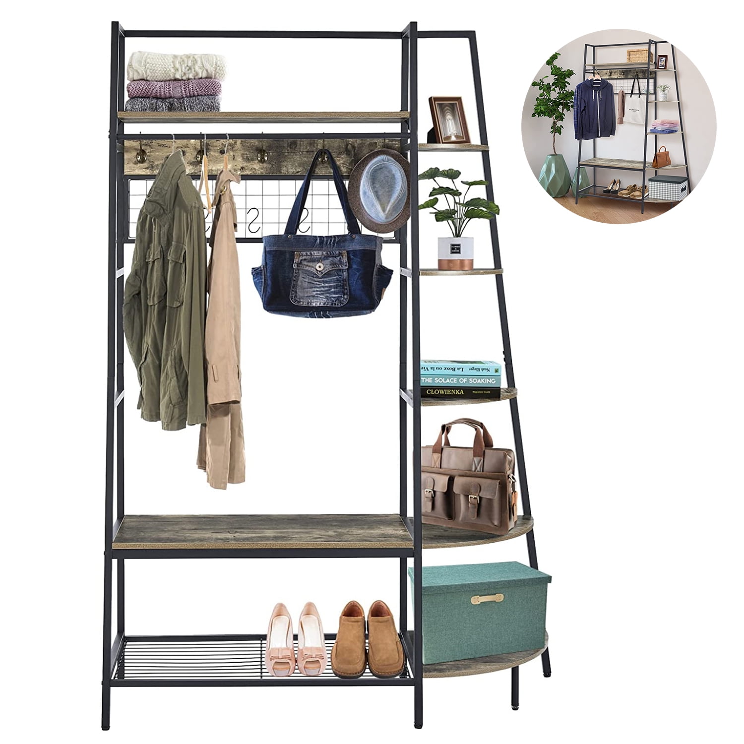 CJC Entryway Closet Organizer Garment Rack Hall Tree with Shoe Rack ...