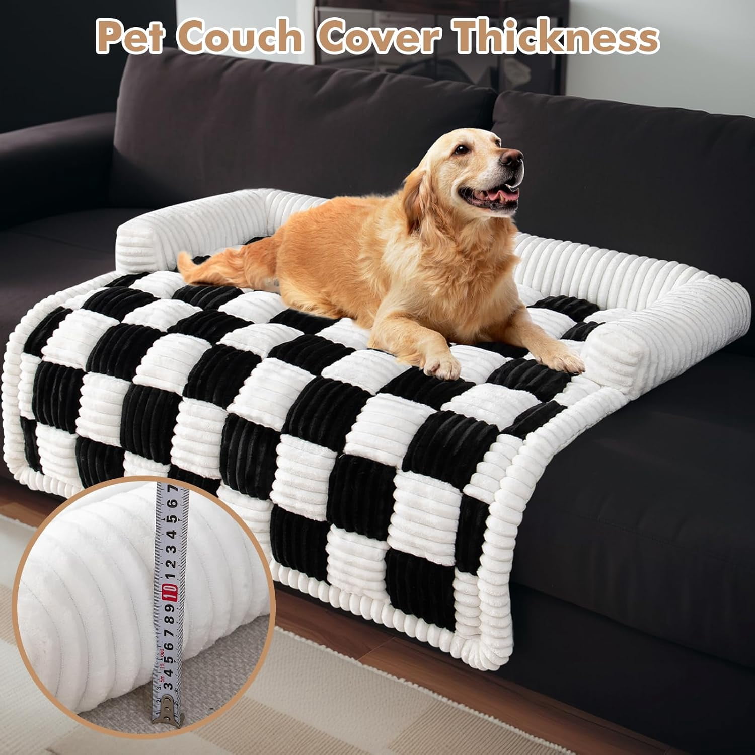 CJC Fuzzy Pet Couch Covers Dog Sofa Bed Plush Dog Mat Cozy Soft Plaid ...