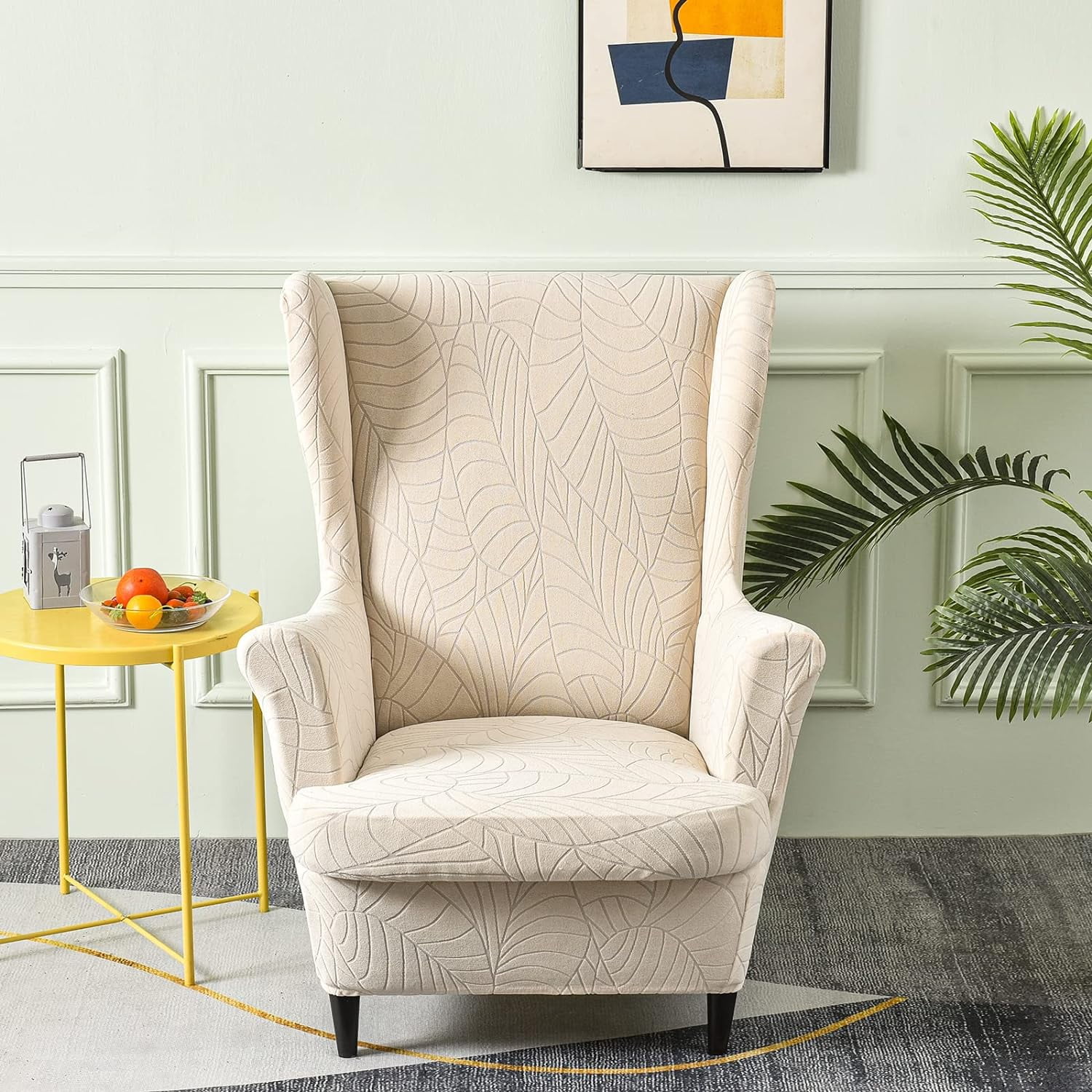 CJC Jacquard Wingback Chair Slipcovers 2 Pieces Stretch Polyester ...