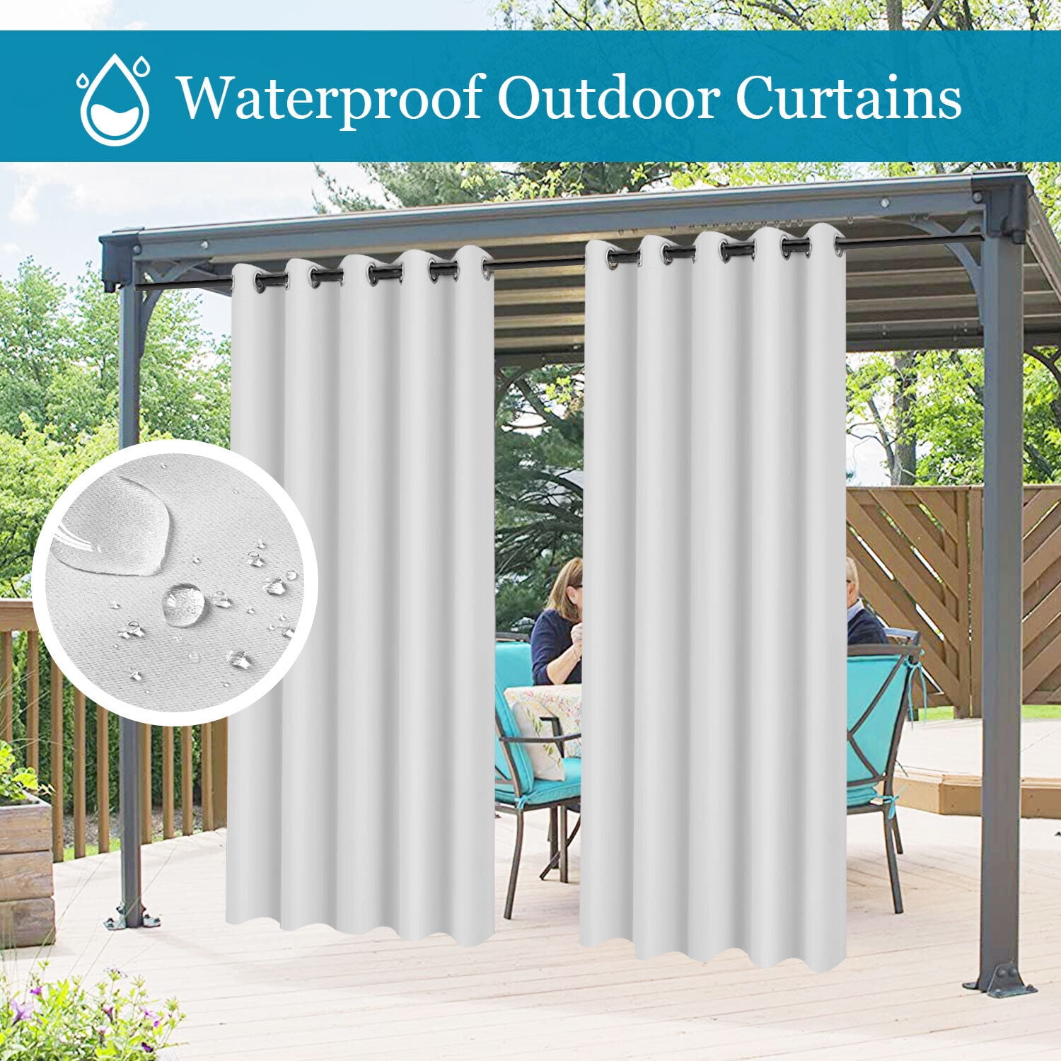 CJC Outdoor Curtains, White, Blackout, UV Protection, 52in x 108in ...