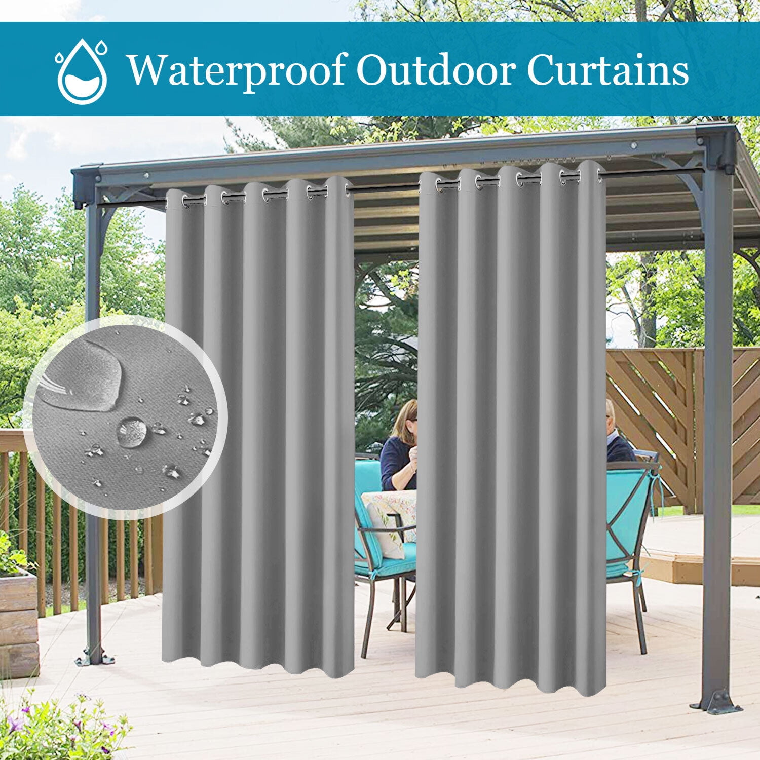 CJC Outdoor Patio Waterproof Curtains - Blackout, UV Protection, Solid ...