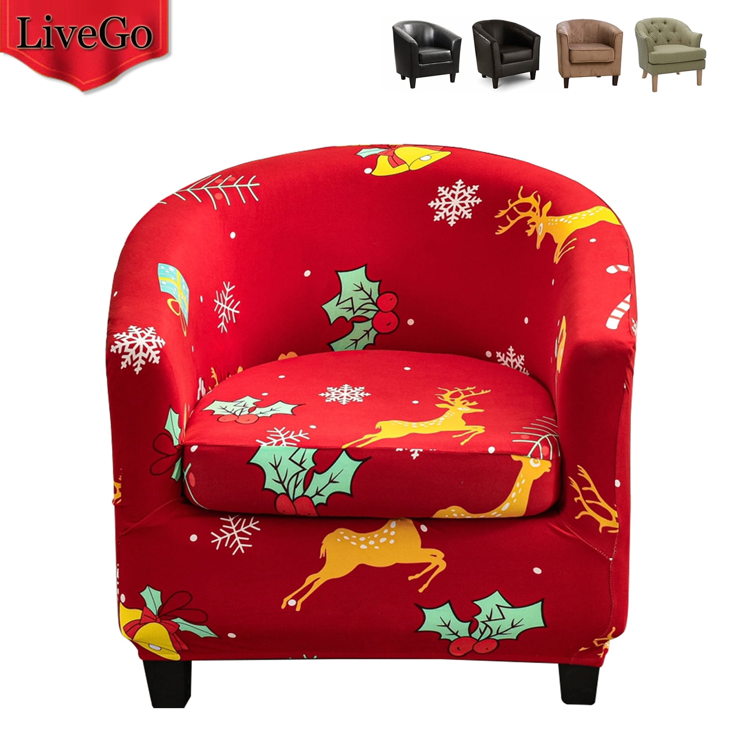 CJC Printed Club Chair Slipcover, 2 Piece Barrel Chair Covers Stretch ...