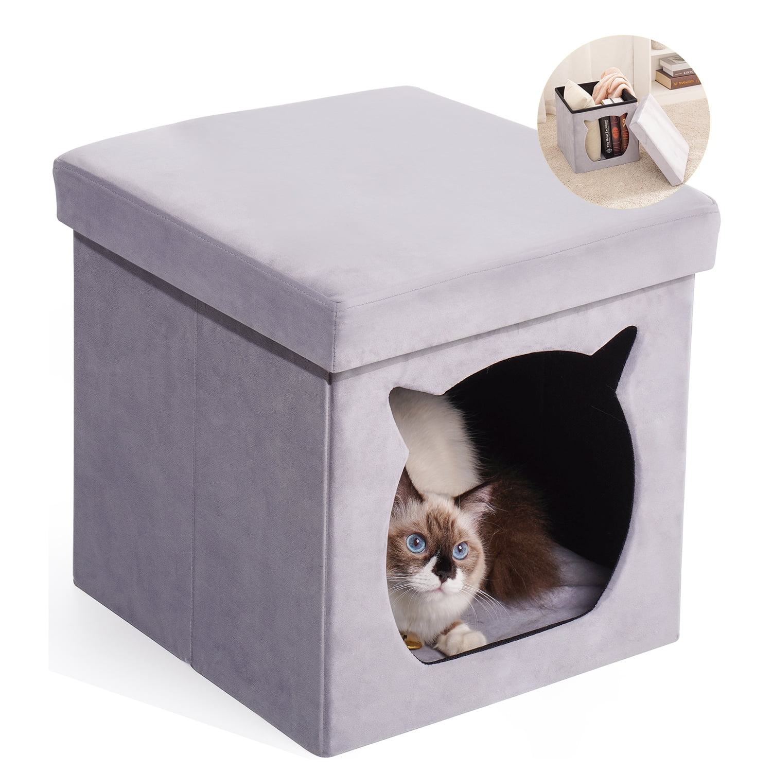 CJC Velvet Folding Pet Ottoman Cube as Cat House, Accent Pet Furniture ...